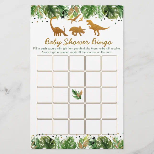 Dinosaur Safari Baby Shower Bingo Game | Zazzle