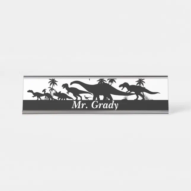 Dinosaur Silhouettes Desk Name Plate | Zazzle