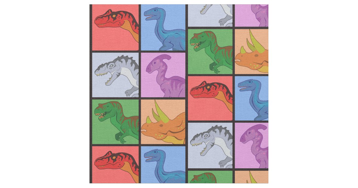 Dinosaur Squares Fabric | Zazzle