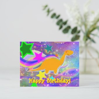 Dinosaur Stars & Swirls Happy Birthday Postcard | Zazzle