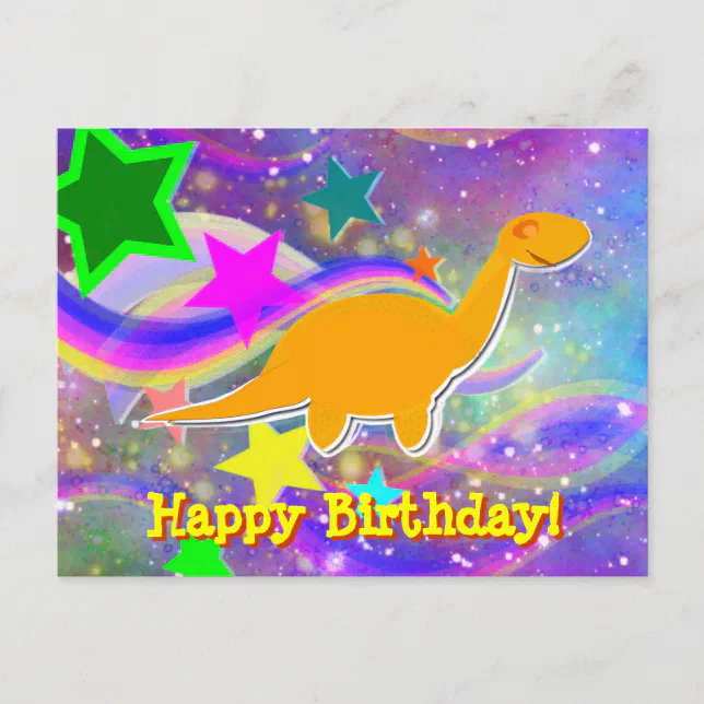 Dinosaur Stars & Swirls Happy Birthday Postcard | Zazzle