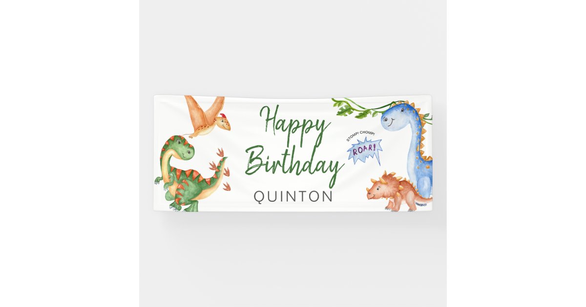 Dinosaur Stomp Chomp Rawr Birthday Party Banner | Zazzle