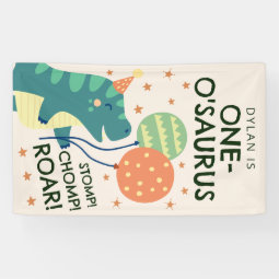 Dinosaur Stomp Chomp Roar 1st Birthday Party Banner | Zazzle