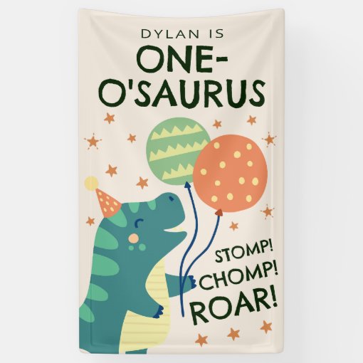Dinosaur Stomp Chomp Roar 1st Birthday Party Banner | Zazzle