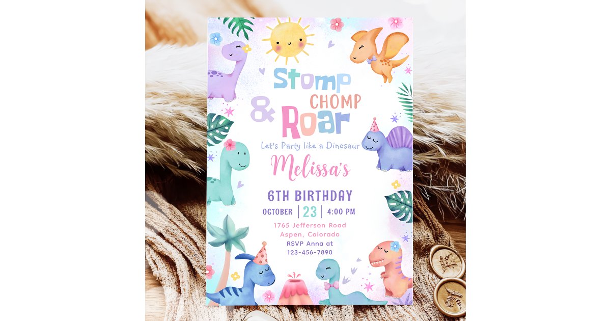 Dinosaur Stomp, Chomp & Roar Birthday Invitation | Zazzle