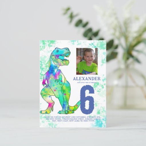 Dinosaur T Rex Birthday Party Photo Invitation Postcard | Zazzle