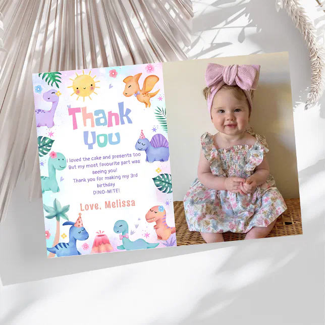 Dinosaur T-Rex Birthday Photo Thank You Card | Zazzle