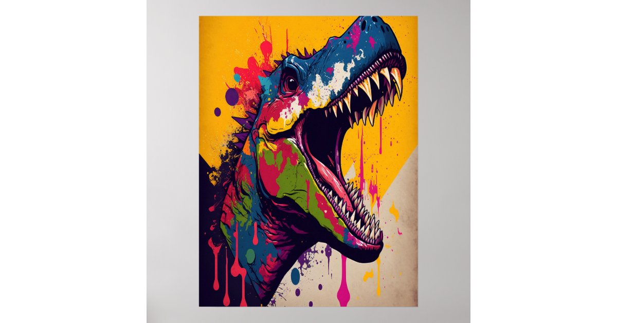 Dinosaur T Rex Blue Yellow Jurassic Poster | Zazzle