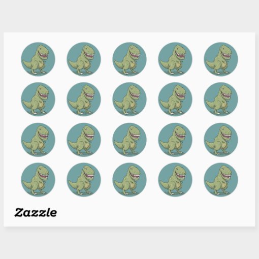 Dinosaur T Rex Cartoon Classic Round Sticker | Zazzle