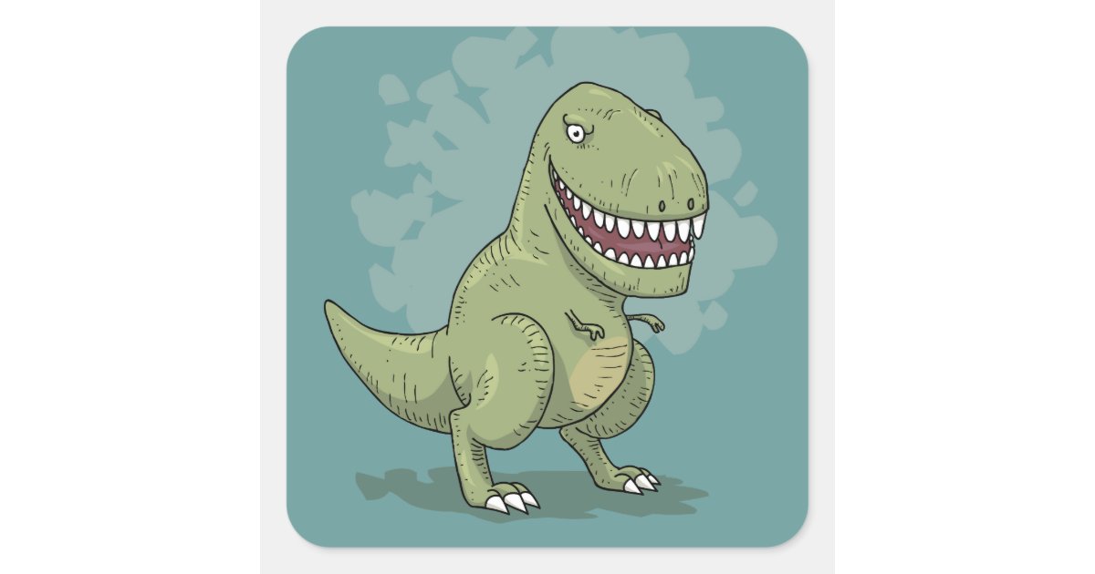 Dinosaur T Rex Cartoon Square Sticker | Zazzle
