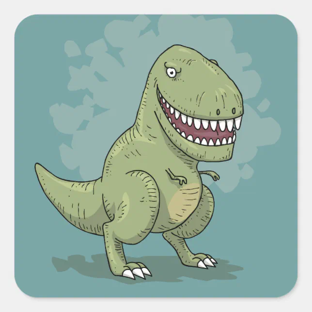 Dinosaur T Rex Cartoon Square Sticker | Zazzle
