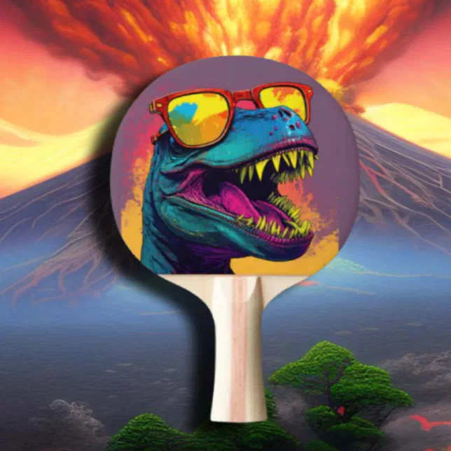 Dinosaur T Rex Cool Orange Blue Ping Pong Paddle | Zazzle