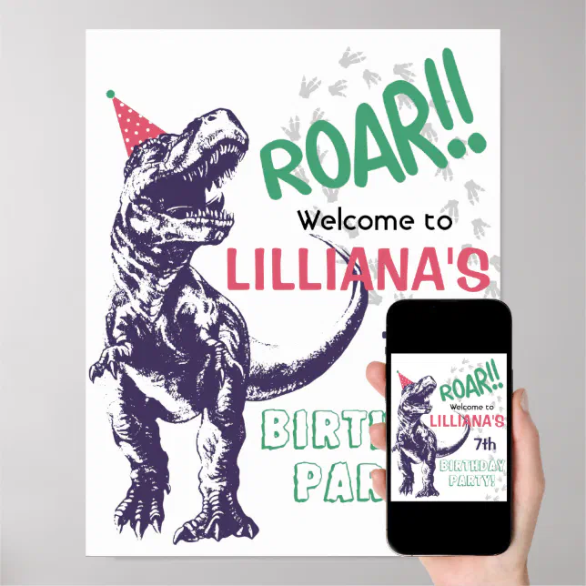 Dinosaur T-Rex Girls Birthday Party Welcome Sign | Zazzle