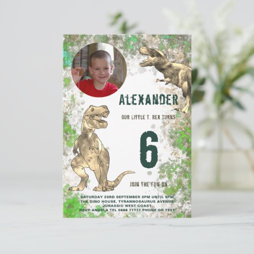 Dinosaur T Rex Jungle Birthday Party Photo Invitation | Zazzle