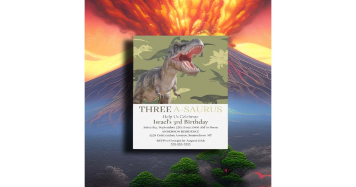 Dinosaur T Rex Jurassic World Pattern Kids Invitation | Zazzle