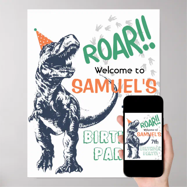 Dinosaur T-Rex Party Hat Birthday Welcome Sign | Zazzle