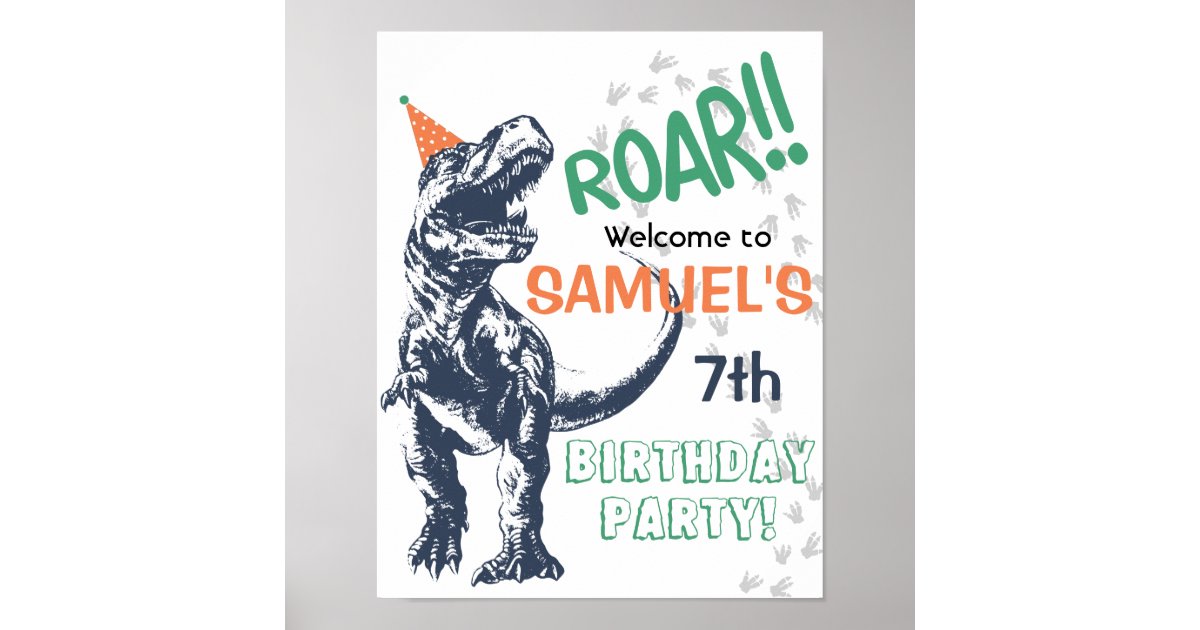 Dinosaur T-Rex Party Hat Birthday Welcome Sign | Zazzle