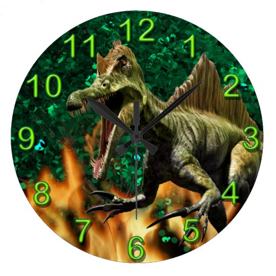 Dinosaur T-rex prehistoric animal fire numbers Large Clock | Zazzle.com