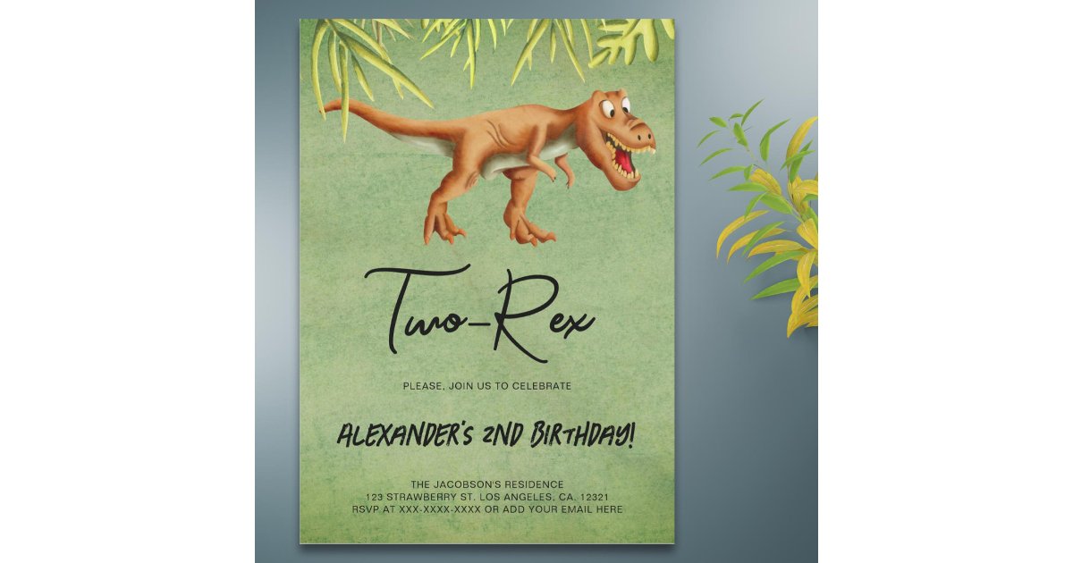 Dinosaur T Rex Second Birthday Party Invitation | Zazzle