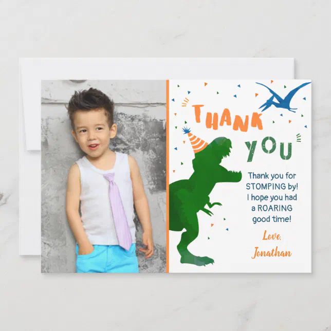 Dinosaur T-rex Three Rex Birthday Thank You Cards | Zazzle