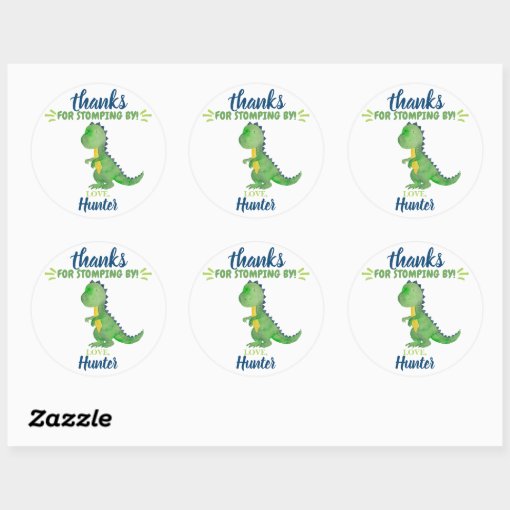 Dinosaur Thank You Favor Stickers | Zazzle