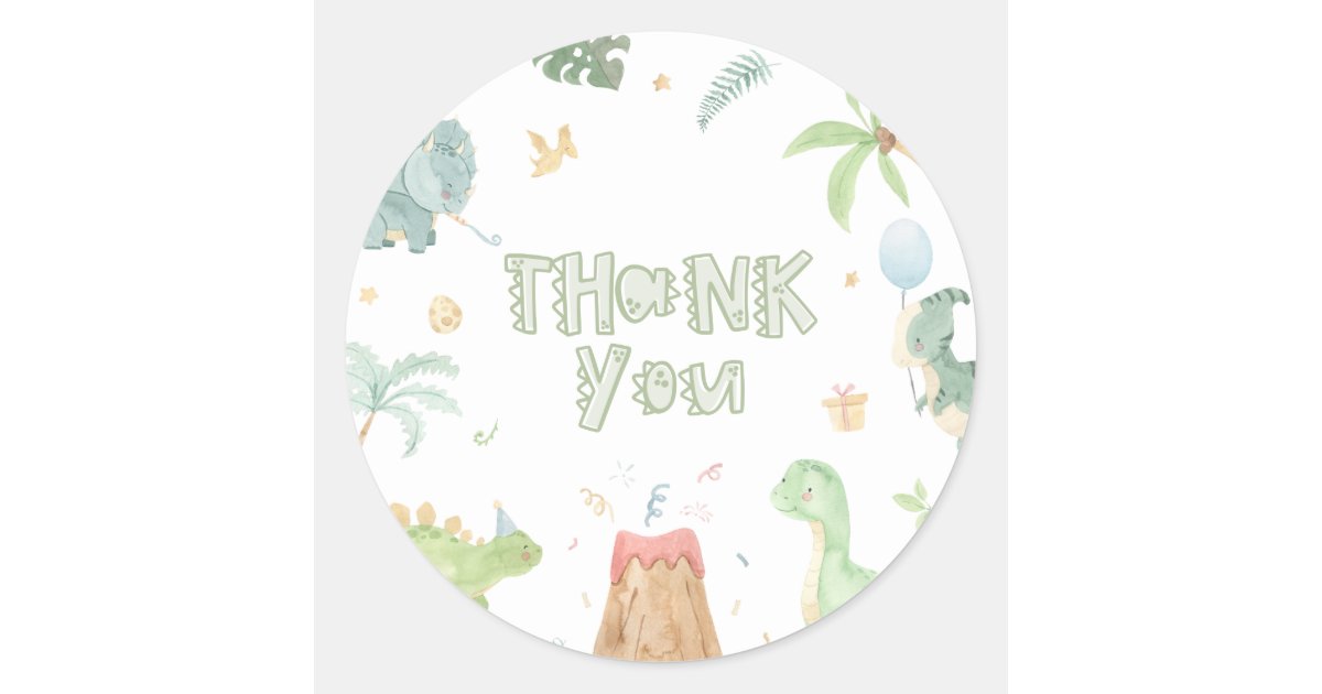 Dinosaur Thank You Sticker | Zazzle