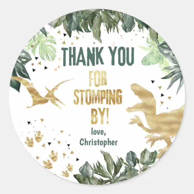 Dinosaur Thank You Stomping By Classic Round Sticker | Zazzle