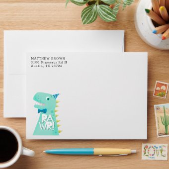 Dinosaur Theme Birthday Envelope | Zazzle