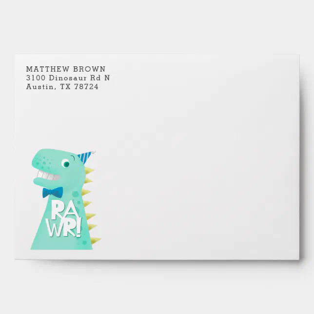 Dinosaur Theme Birthday Envelope | Zazzle