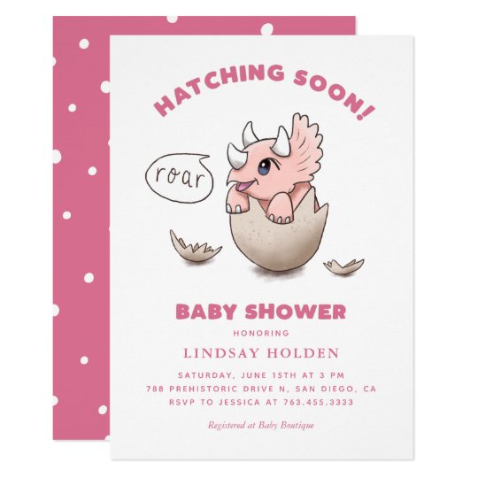 Dinosaur Theme Pink Baby Shower Hatching Soon Invitation | Zazzle.com