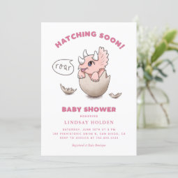 Dinosaur Theme Pink Baby Shower Hatching Soon Invitation | Zazzle
