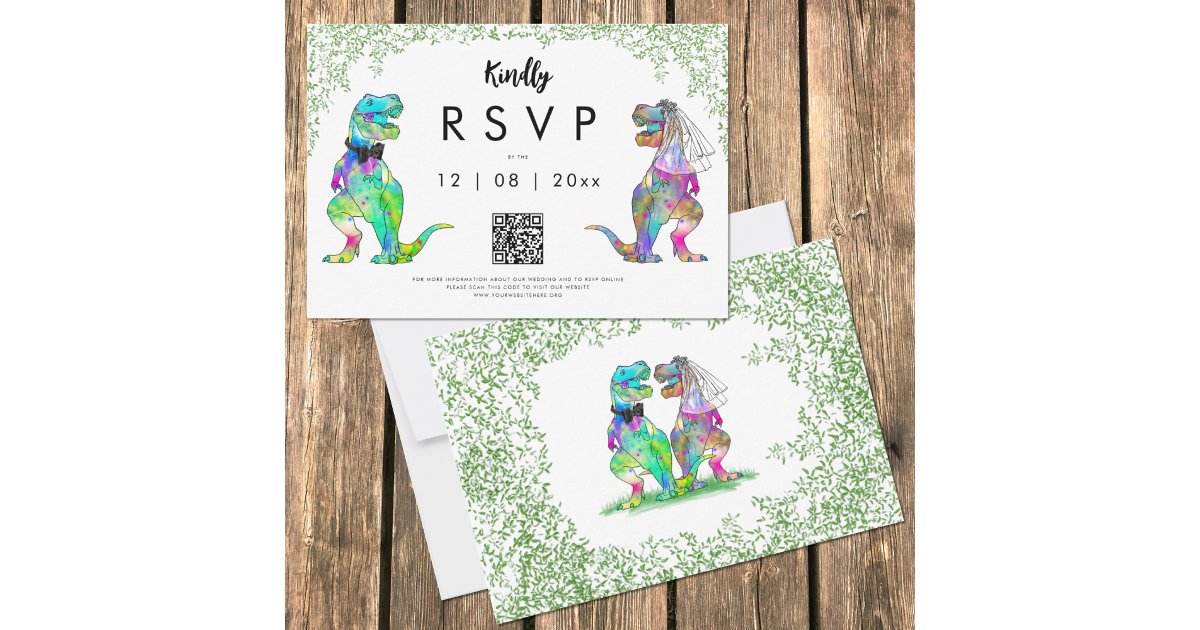 Dinosaur Theme Wedding QR code Reply RSVP Card | Zazzle