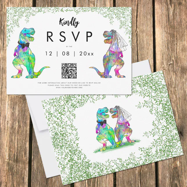 Dinosaur Theme Wedding QR code Reply RSVP Card | Zazzle