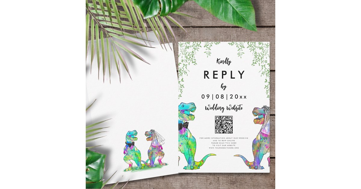Dinosaur Theme Wedding Reply QR Code RSVP Card | Zazzle