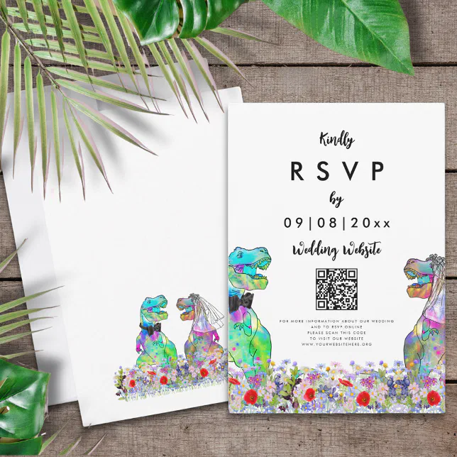 Dinosaur Theme Wedding Website QR Code RSVP Card | Zazzle