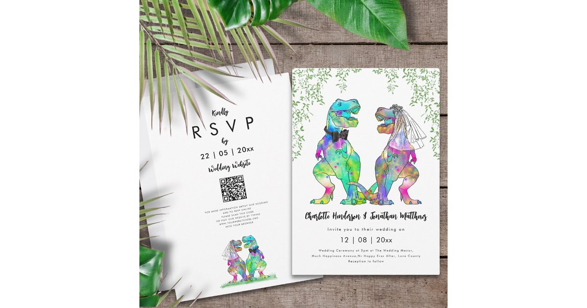 Dinosaur Themed Wedding QR Code Invitation | Zazzle