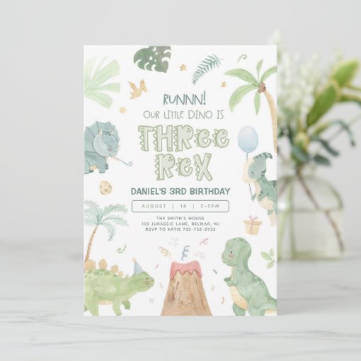Dinosaur Third Birthday Invitation | Zazzle