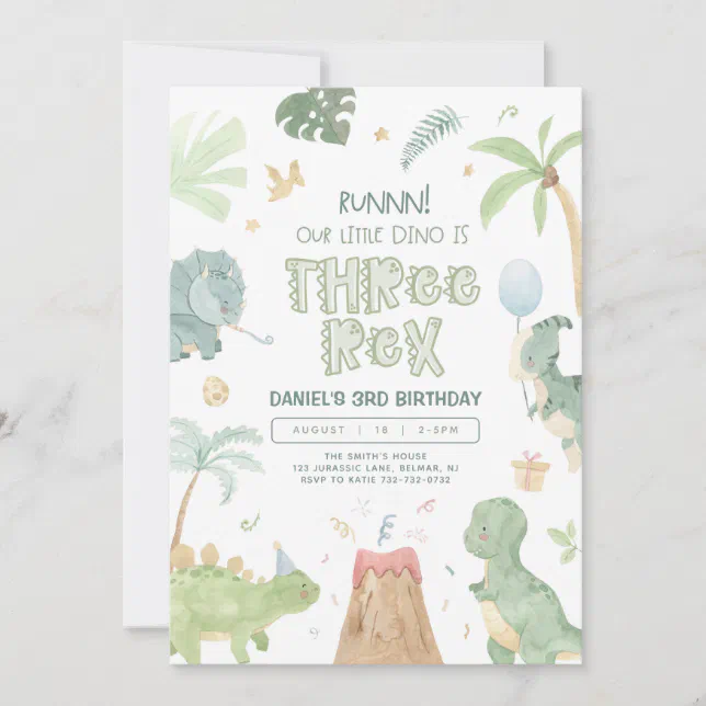 Dinosaur Third Birthday Invitation | Zazzle