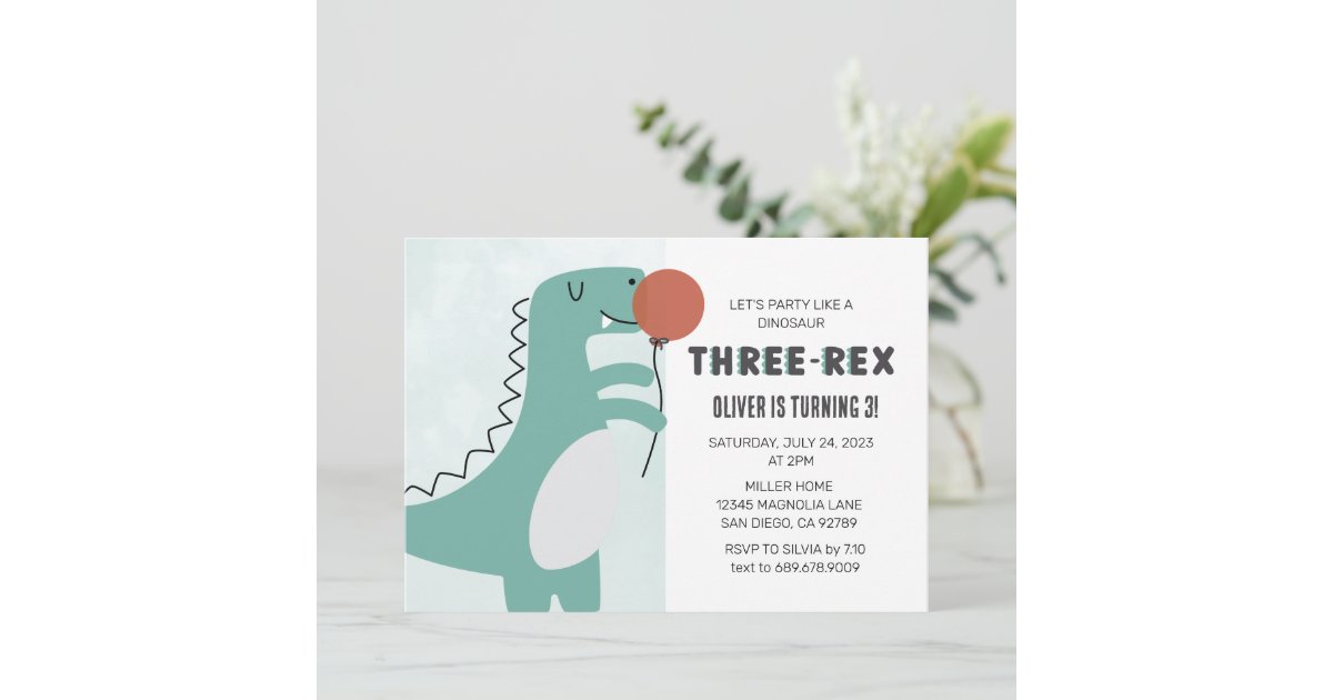 Dinosaur Three-Rex | 3 Rex Birthday Invitation | Zazzle