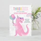 Dinosaur Three Rex 3rd Birthday Party Pink T-Rex Invitation | Zazzle