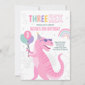 Dinosaur Three Rex 3rd Birthday Party Pink T-Rex Invitation | Zazzle
