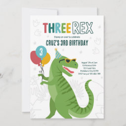 Dinosaur Three Rex 3rd Birthday Party T-Rex Invitation | Zazzle