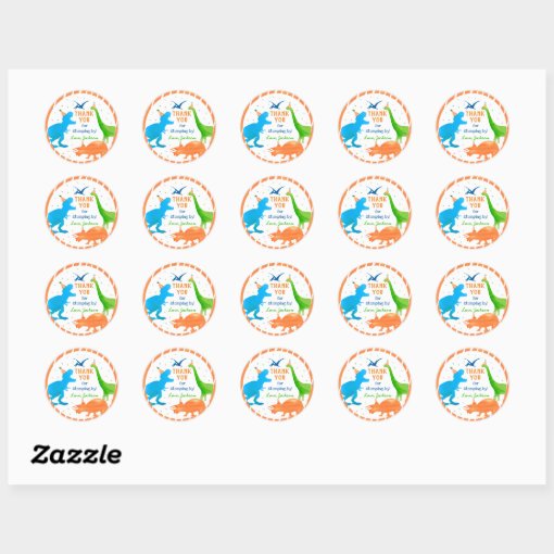 Dinosaur Three Rex Birthday Party Favor Stickers | Zazzle