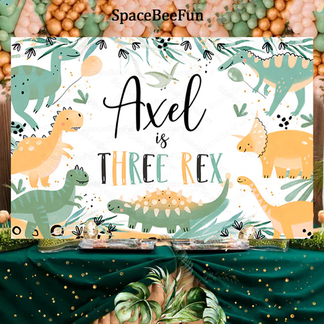 Dinosaur Three Rex Dino Backdrop Banner Birthday | Zazzle