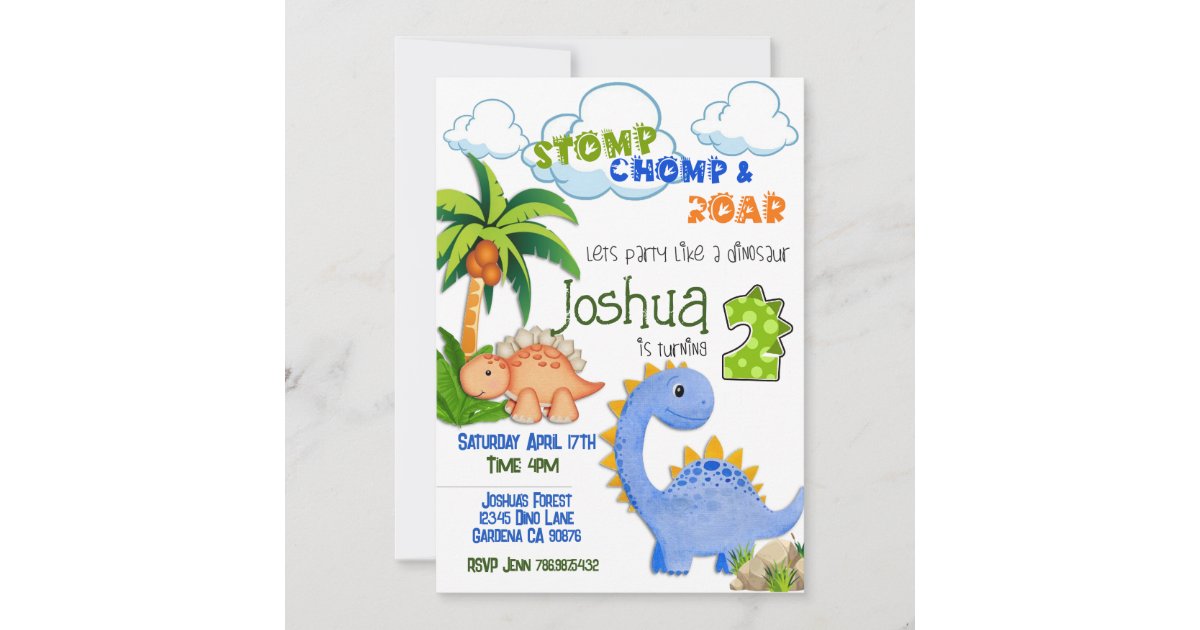 Dinosaur turning two birthday invitation | Zazzle