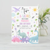 Dinosaur Two-A-Saurs Pink T-Rex 2nd Birthday Party Invitation | Zazzle