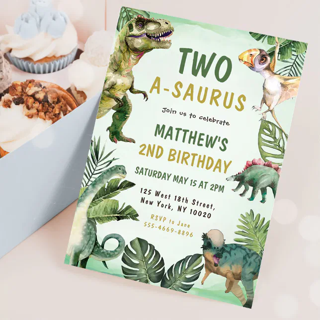 Dinosaur Two-A-Saurus 2nd Birthday Party Invitation | Zazzle