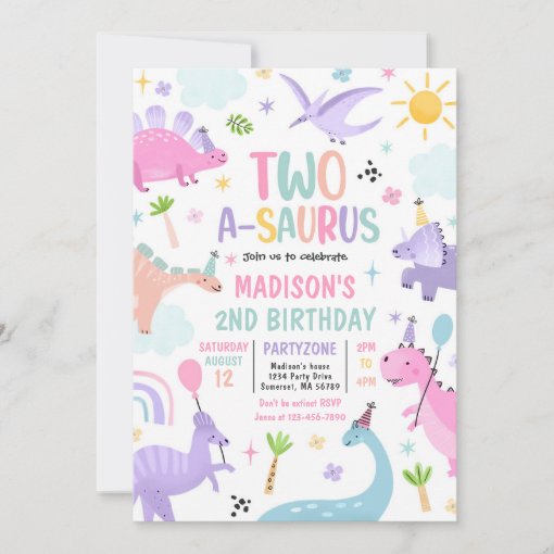 Dinosaur Two-A-Saurus 2nd Birthday Party Invitation | Zazzle