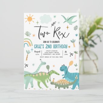 Dinosaur Two Rex 2nd Birthday Party Invitation | Zazzle