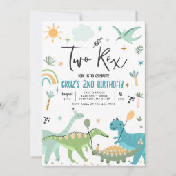 Dinosaur Two Rex 2nd Birthday Party Invitation | Zazzle